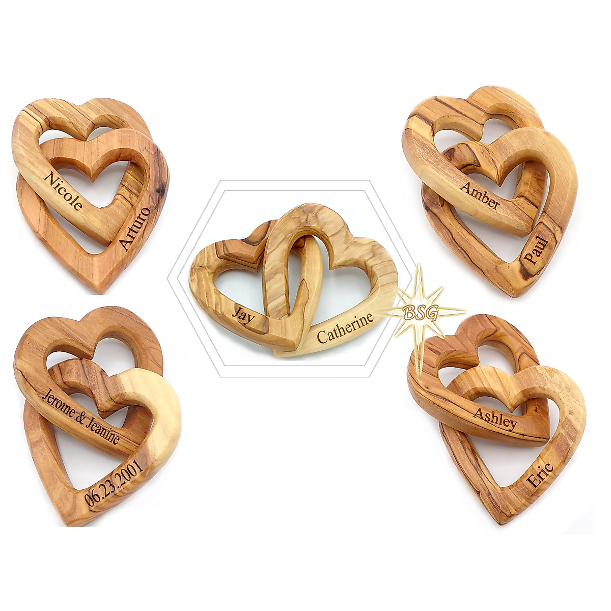 Customized Gifts, Olive Wood Hearts, Personalized Valentines Day Gift, Together Forever, Unique and Cute for Engagement, Wedding, Anniversary, interwind interlocking hearts for her, him, wife, husband