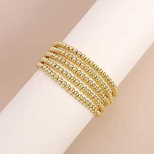 Elegance 11 designs 14K Gold Plated Bead Ball Bracelet Stretchable Elastic Gold Beaded Bracelets for Women