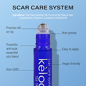 KELODA Scar & Keloid Removal Tea Tree Oil & Massager | Scars & Keloids Post Surgery Treatment | for Burns & Piercing | with Cocoa, Shea Butter, Vitamin E & Lavender Essential Oil 0.3 oz