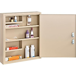 Global Industrial Medical Security Cabinet with Double Key Locks, 14"W x 3-1/8"D x 17-1/8"H, Beige