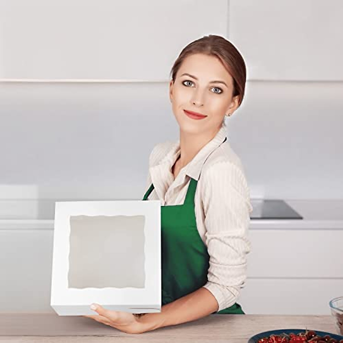 Feelfine Cake Boxes 10 Inch, 10x10x5 Cake Boxes with Square Cake Boards, 24 PCS Bakery Boxes with Window(12 Cake Boxes & 12 Boards) Cajas Para Pasteles for Cakes Pastries Cookies