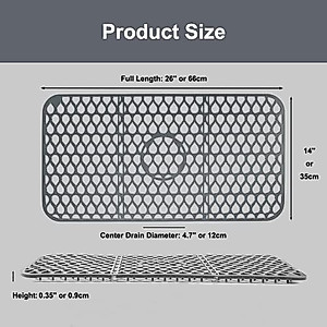 Kitchen Sink Protector, SCITURE Non-slip Sink Protector with Cuttable Center, Foldable Farmhouse Sink Protector for Stainless Steel/Ceramic Sinks, Heat Resistant Sink Mat (1 PCS, Grey, 26"x 14")