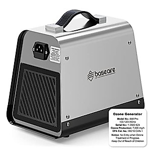 BaseAire Ozone Generator 7,000 mg/h High Capacity O3 Home Ozone Machine for Rooms, Smoke, Cars and Pets, Compact, Portable, Best for Odor Stop Control (888 Pro)