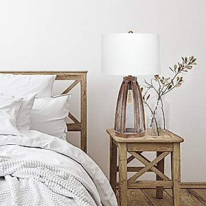 Elegant Designs LT3309-OWD Vintage Farmhouse Wood and Netted 2 Light Table Lamp, Old Wood