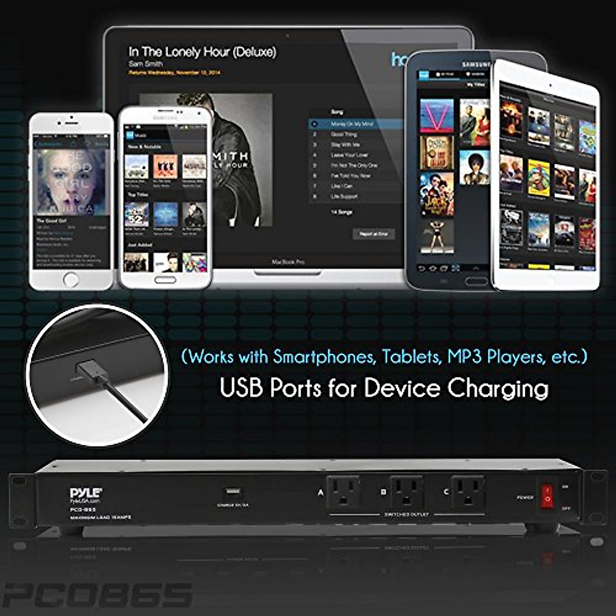 Pyle 19 Outlet 1U 19" Rackmount PDU Power Distribution Supply Center Conditioner Strip Unit Surge Protector 15 Amp Circuit Breaker USB Multi Device Charge Port 15FT Cord (PCO860) Black