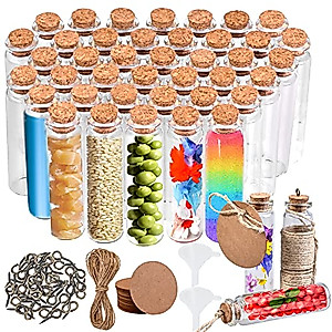 Faburo 40pcs 20ml Small Glass Bottles with Corks, Small Glass Jar with Cork Lid, Mini Clear Glass Bottles with Tags and Strings for DIY Art Crafts Storage, Small Glass Vials for Wedding Favors
