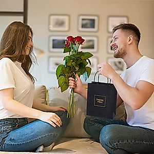 Dasofine Thank You Gift Bags 20pcs, 7.87"×3.7"×9.33" Thank You Bags with Handles, Sturdy Kraft Paper Bags with Handle, Gold Foil Black Thank You Bags for Retail, Wedding,Party, Baby Shower Shopping