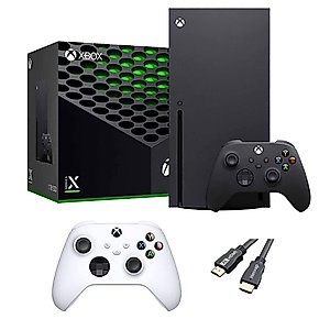 X-Box Series X Gaming Console Bundle - 1TB SSD Black X-Box Console with Two Wireless Controllers -Black and White -and ahaghug Authorized HDMI Cable