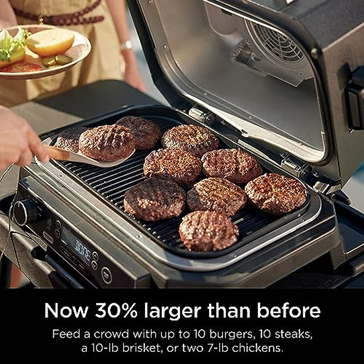 Ninja OG850 Woodfire Pro XL Outdoor Grill & Smoker with Built-In Thermometer, 4-in-1 Master Grill, BBQ Smoker, Outdoor Air Fryer, Bake, Portable, Electric, Dark Gray