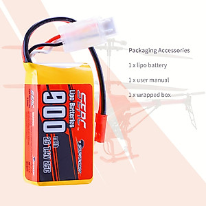 SUNPADOW 7.4V 2S RC Small Lipo Battery 25C 900mAh with JST Connector Rechargeable for RC Airplane Receiver Aircraft Quadcopter Helicopter Drone FPV (2 Count)