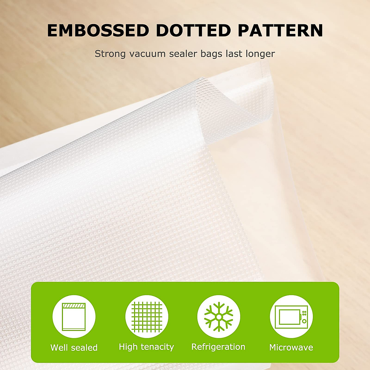 Bonsenkitchen Vacuum Food Sealer Bags 100 Quart 8" x 12", BPA Free, Commercial Grade Textured Food Vacuum Sealer Bag, Thick Embossed Bags for Food Storage and Sous Vide Cooking VB3205