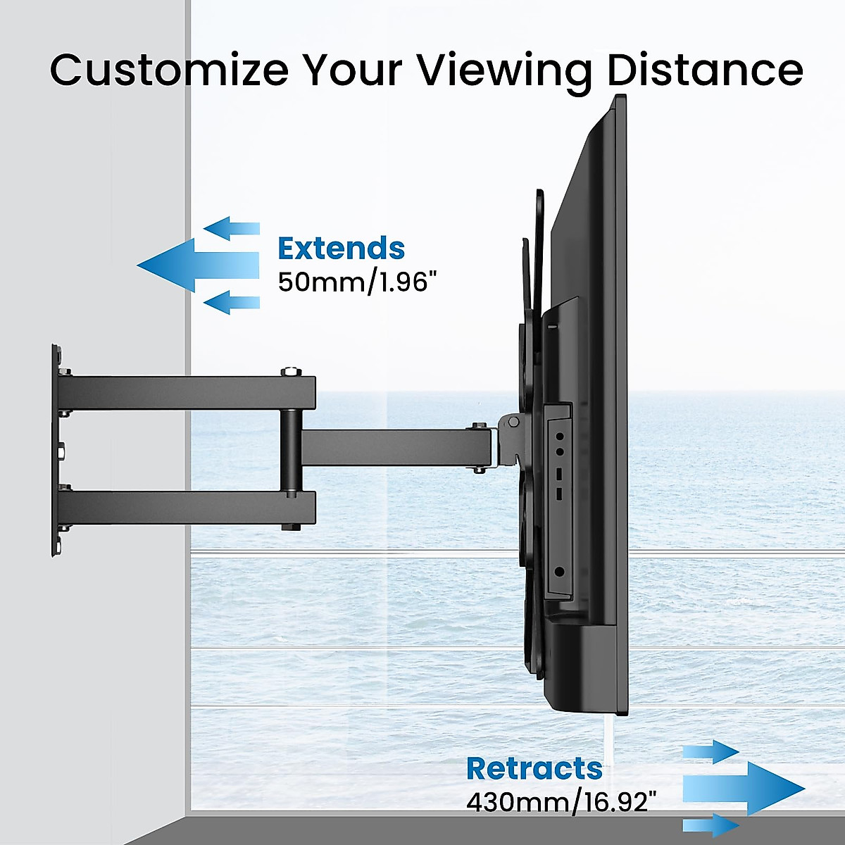 TV Wall Mount for Most 14-60 Inch TVs, Full Motion TV Mount with Perfect Center Design, Extension Tilt Swivel TV Mount Articulating Mount Max 400x400mm with Magnetic Remote Control Holder 2pcs