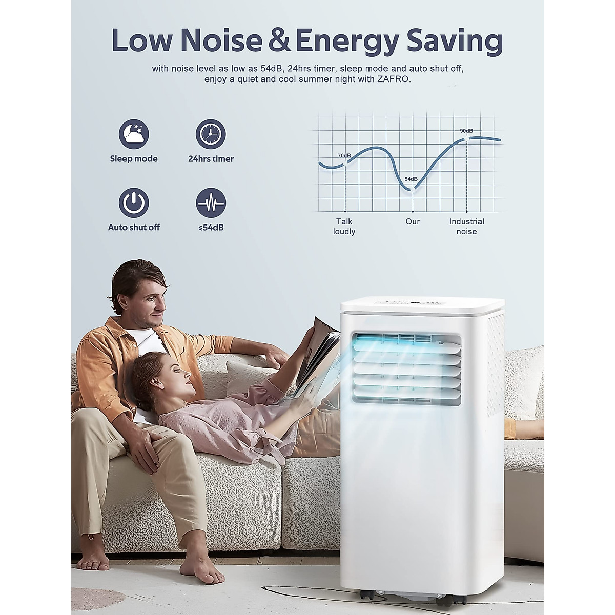 ZAFRO 8,000 BTU Portable Air Conditioners, Air Conditioners for Room up to 350 Sq.ft, Portable AC Unit with Remote/Digital Display/24Hrs Timer/Installation Kits for Home/Office/Dorms, White
