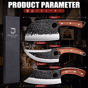 DRAGON RIOT Professional Butcher Knife Set for Meat Processing, 3Pcs High Carbon Steel Hand Forged Serbian Cleaver Chef Knife Set with Ergonomic Handles for Kitchen Outdoor Cooking