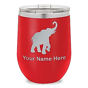 SkunkWerkz Wine Glass Tumbler, Indian Elephant, Personalized Engraving Included (Red)