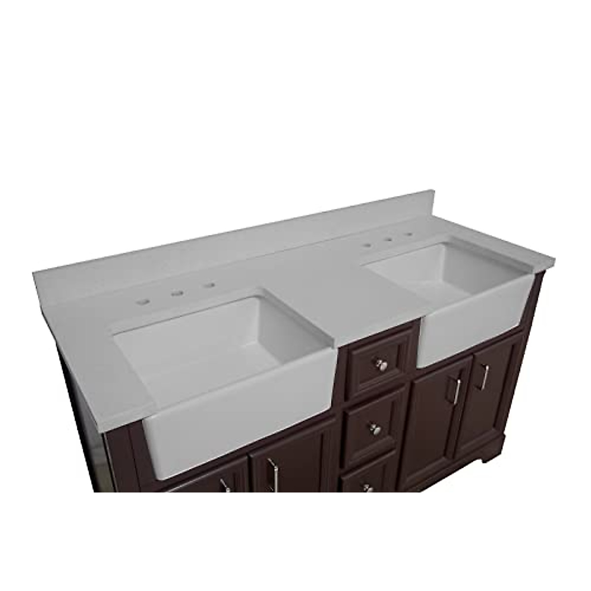 Kitchen Bath Collection Zelda 60-inch Double Farmhouse Vanity (Quartz/Chocolate): Includes Chocolate Cabinet with Stunning Quartz Countertop and White Ceramic Farmhouse Apron Sinks