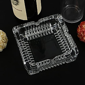 UZQL Ashtray, Glass Ashtray Square Crystal Ashtray, Classic Design Ashtray for Weed, Home Large Ashtrays for Cigarettes Outdoor （4.1 inch）