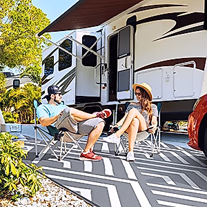 Kohree Outdoor Rug 9x12, Clearance Waterproof for Camping, Reversible Plastic Straw Mats, Rv, Porch, Deck, Camper, Balcony, Grey & White