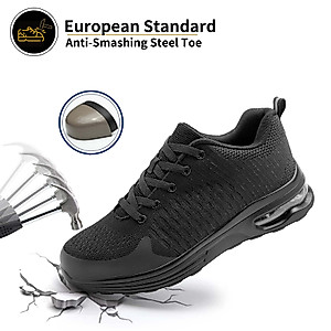 LUPWEE Steel Toe Shoes for Men Slip Resistant Safety Work Shoes Puncture Proof Comfortable Indestructible Sneakers with Specialized Work Insole for Industry Construction Warehouse Black M10.5