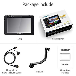 FEELWORLD LUT7 7 Inch Ultra Bright 2200nit Touch Screen Camera DSLR Field Monitor with 3D Lut Waveform Vectorscope Automatic Light Sensor 1920x1200 Video Assist 4K HDMI Input 8.4V DC Output Tilt Arm