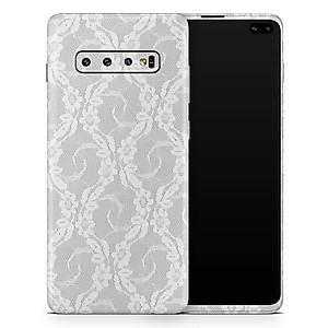 DesignSkinz White Floral Lace Protective Vinyl Decal Wrap Skin Cover Compatible with The Samsung Galaxy S20 (Screen Trim & Back Glass Skin)