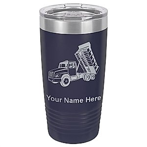 LaserGram 20oz Vacuum Insulated Tumbler Mug, Dump Truck, Personalized Engraving Included (Navy Blue)