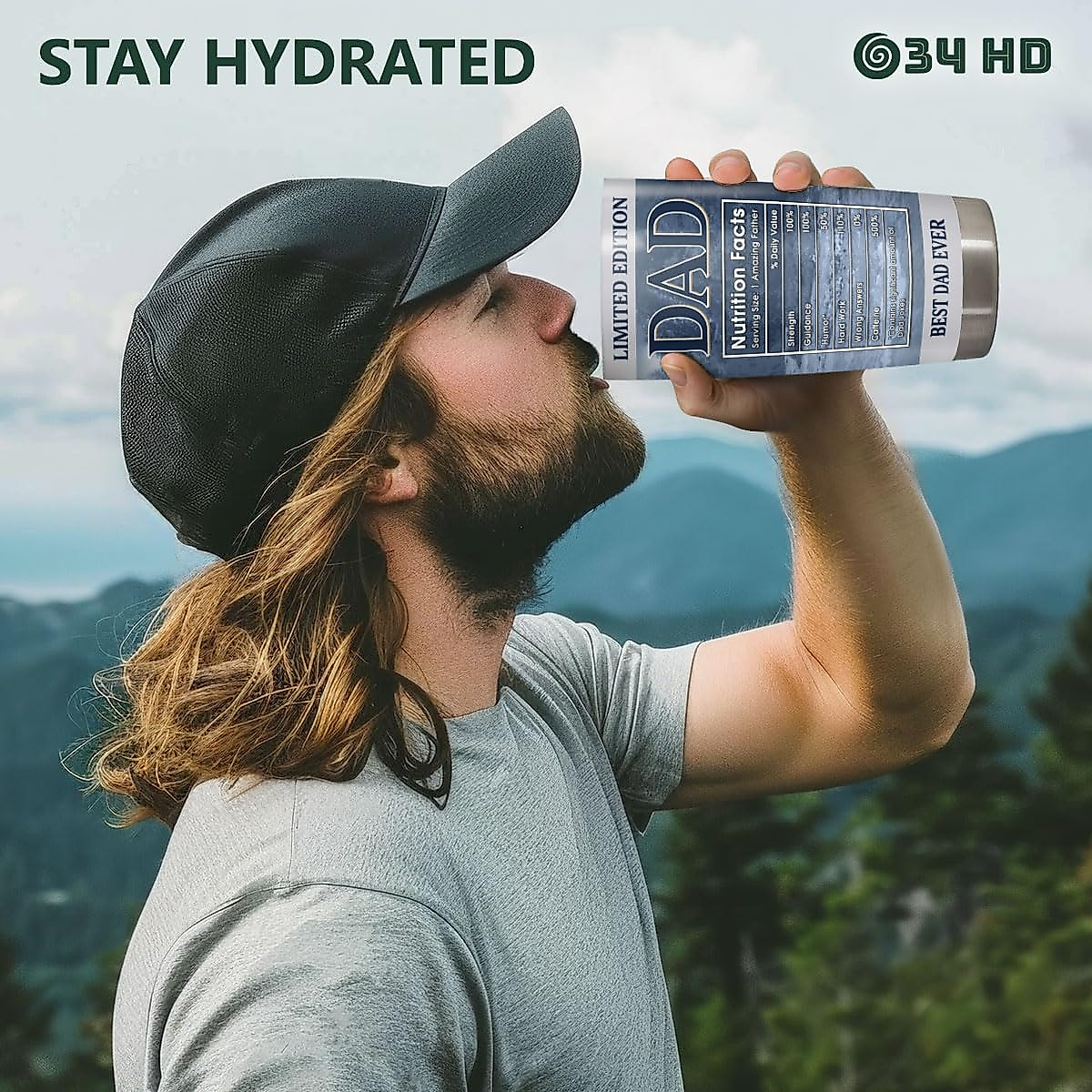 34HD Dad Light Tumbler with Lid, 20 oz Stainless Steel Vacuum Insulated Dad Coffee Mug, Daddy Gifts from Daughter Son Wife, Men Gifts for Fathers Day Birthday Christmas