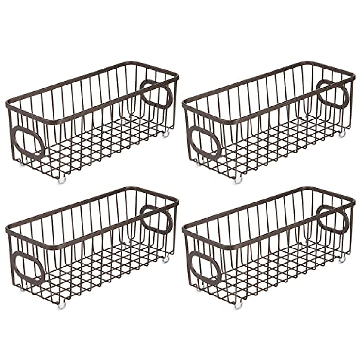 mDesign Metal Basket Bin for Bathroom Storage - Small Farmhouse Wire Organizer Basket - Wire Storage Bin for Counter, Toilet Tank, Under Sink, and Shelf - Unity Collection - 4 Pack - Bronze