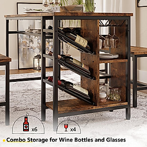 IRONCK 3-Piece Dining Table Set for 4, 47inch Kitchen Table with 2 Benches, Wine Rack and Glass Holder, Space-Saving Dinette for Dining Room, Apartment, Vintage Brown