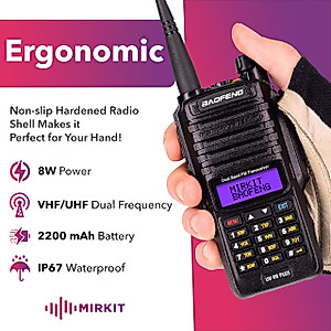 Mirkit 4X Waterproof Baofeng Radio UV-9R Plus MK1 (UV-82 3rd Gen) 8W Max Power 2024 VHF/UHF 144-148/420-450MHz Walkie Talkies, 2200mAh Battery & Programming Cable, IP67 Dust, Cold, Waterproof
