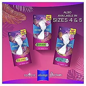Always Radiant Feminine Pads For Women, Size 1 Regular Absorbency, Multipack, With Flexfoam, With Wings, Light Clean Scent, 30 Count x 3 Packs (90 Count total)