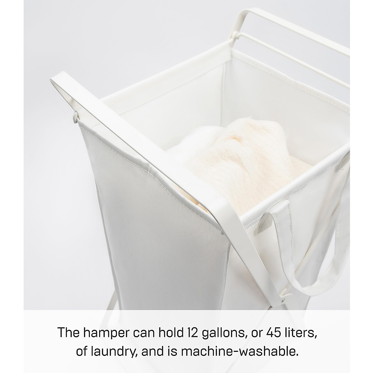 Yamazaki Home Laundry Hamper Clothes Basket Liner | Steel + Cotton, Medium, White