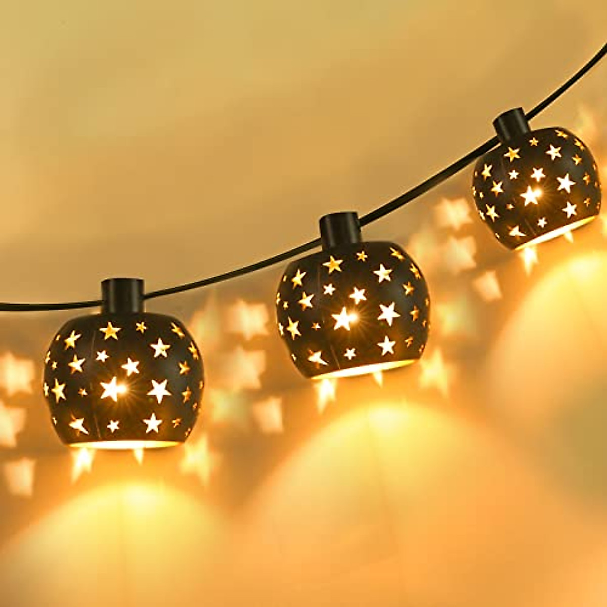 Afirst Lantern String Lights Cafe Light 11FT with 10 LED Bulbs and Star Pattern Lamp Shades Waterproof Connectable Bistro Lights for Outdoor Patio
