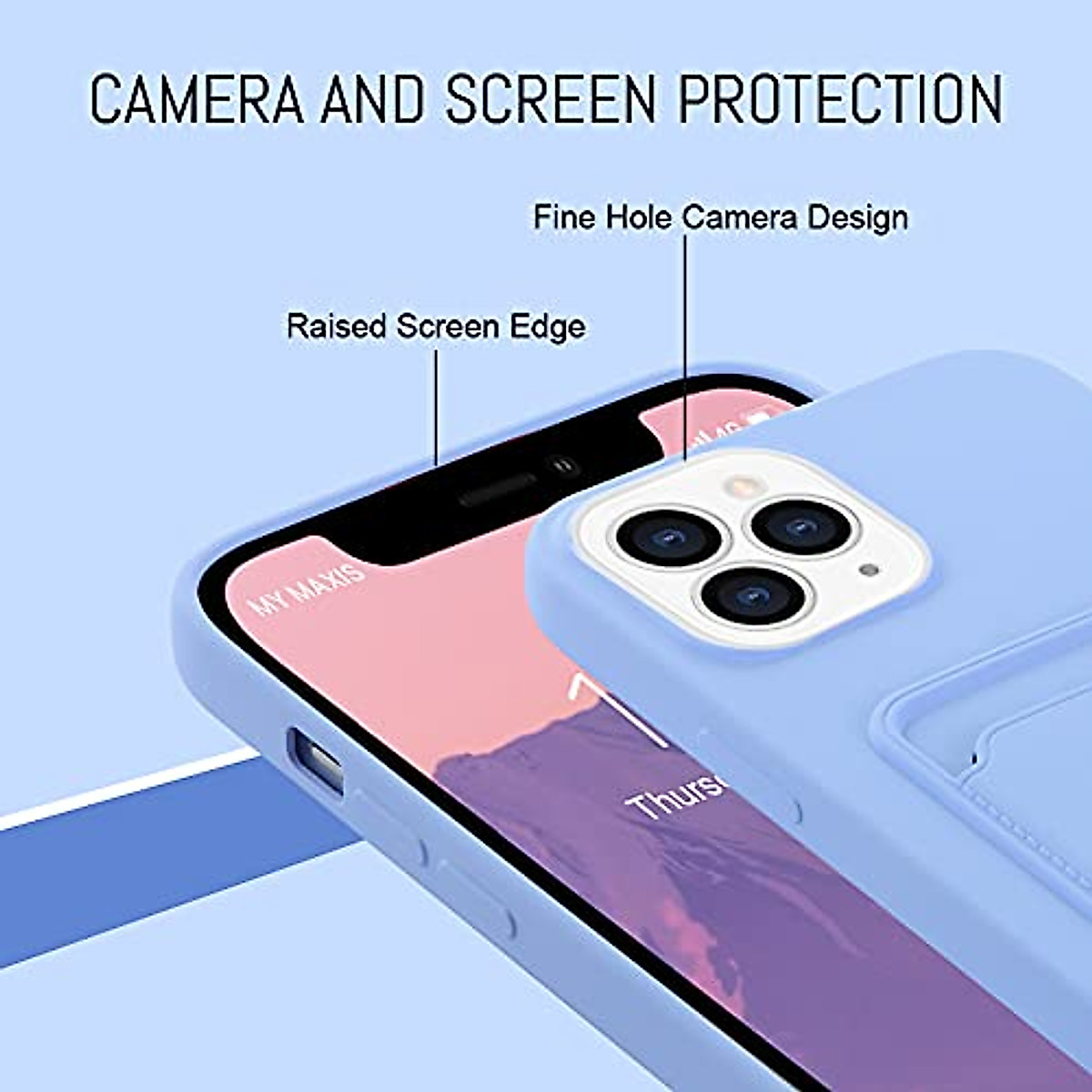 MZELQ Compatible with iPhone 13 Pro (6.1 inch) Case, Card Holder Camera Protection Cover for iPhone 13 Pro + Screen Protector, Card Slot Designed for iPhone 13 Pro Phone Case -Purple
