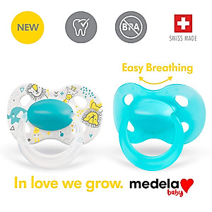 Medela Baby Pacifier | 0-6 Months | BPA-Free | Lightweight & Orthodontic | 2-Pack | Turquoise Blue and White with Baby Animals