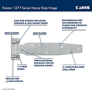 Kason 1277 Series Heavy-Duty Hinge, 1-1/2 Inch Offset, 21 Inch Strap Length, 11277000014
