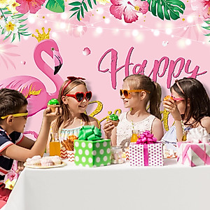 Preboun Flamingo Birthday Party Decoration Backdrop 3.6 x 6 ft Summer Tropical Hawaiian Background Flower Flamingo Photography for Luau Aloha Happy Birthday Party Photo Props Booth Supplies