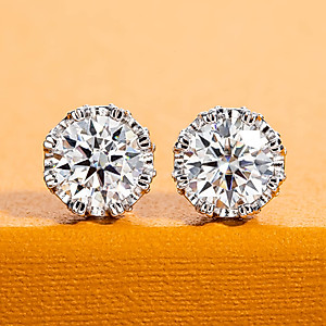 2cttw Moissanite Stud Earrings Crown Gold Plated 925 Sterling Silver Earrings for Women D Colour VVS1 Lab Created Diamond Stud Earring for Her Mother's Day Gift with Certificate