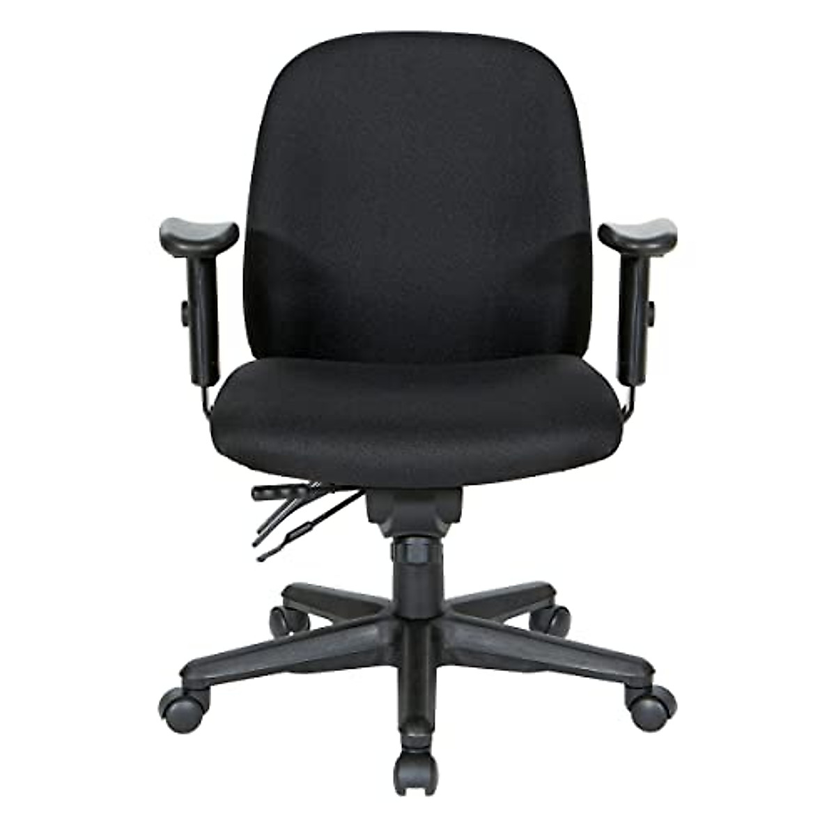 Office Star Ergonomic Mid Back Office Desk Chair with Adjustable Height, Tilt, and Padded Arm Rests, Icon Black Fabric