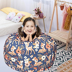 LOLOMLO Stuffed Animal Storage Bean Bag Chair Cover, Hold Kids Plush Toys Blankets Towels Beanbag (Cover Only), Canvas Floor Circle Stuff Sit Seat Sofa with YKK Zipper, Extra Large 38", Fawn