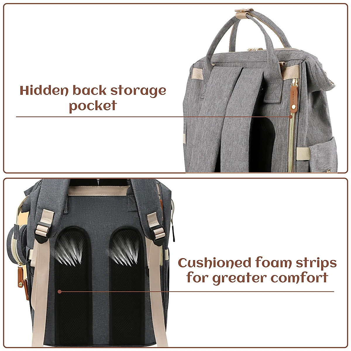 WCHOSOZH Diaper Bag Backpack, Large Diaper Bag with Portable Changing Pad, Travel Baby Bag with Stroller Straps for Mom & Dad (Grey)