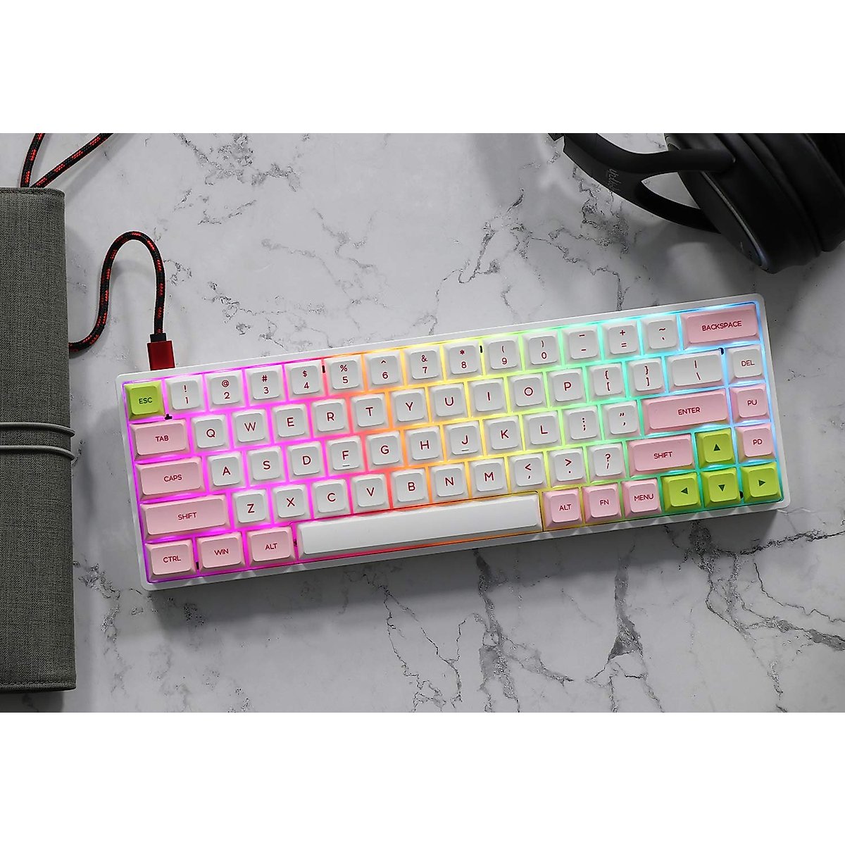 EPOMAKER SKYLOONG SK68S Hot-swap RGB Bluetooth5.1 Wireless/Wired Mechanical Keyboard with 1900mAh Battery, Dye-subbed PBT GSA Keycaps for Mac/Win/Android/iOS (Gateron Optical Red, Pink White)