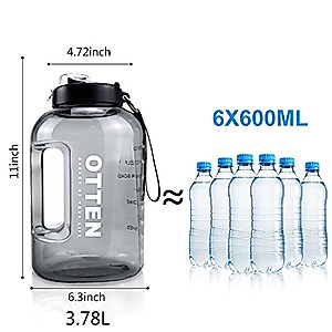 OTTEN Gallon Water Bottle with Time Marker - Reusable Tritan Gym Water Jug, BPA Free Leak Proof (Black, 128 Ounces)