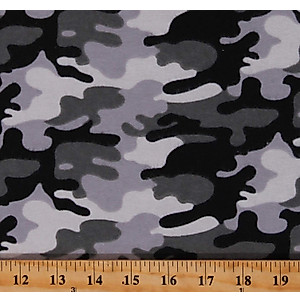 Fields FABRICS Flannel Camouflage Snow Camo Black White Gray Cotton Flannel Fabric Print by The Yard (D280.46), 44 Inches