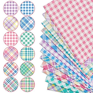 Whaline 12Pcs Spring Plaid Cotton Fabric Bundles 18 x 22 Inch Tartan Printed Fat Quarters Purple Green Pink Blue Quilting Patchwork Squares Sewing Fabrics for DIY Handmade Crafting Home Party Decor