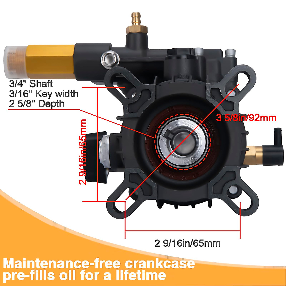 3300 PSI Pressure Washer Pump 3/4" Shaft Horizontal Power Washer Pump Replacement 2.5 GPM Pressure Pump Replacement for Honda GC160 Power Washer