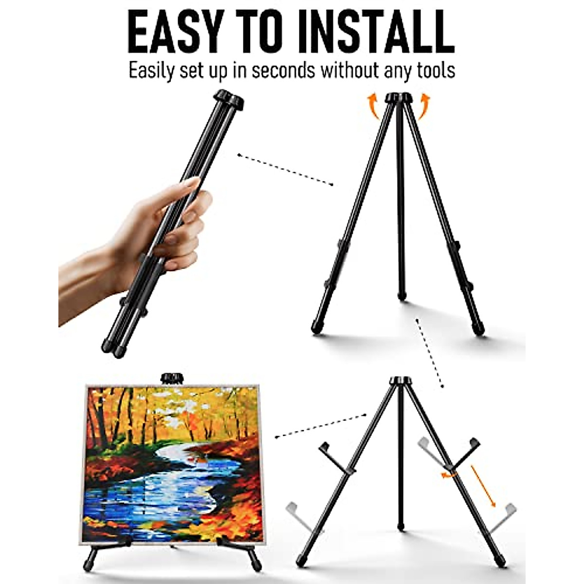 Nicpro Tabletop Easel Stand for Display, 14” Small Black Steel Portable & Adjustable Table Tripod Easels for Canvas Paintings, Framed Pictures, Event Signs, Posters- with Carry Bag