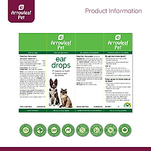 Arrowleaf Pet Ear Drops by NaturPet Inc | Healthy Ear Support for Cats and Dogs | Itchy Ears | Cleaning | Swimming | 10mL