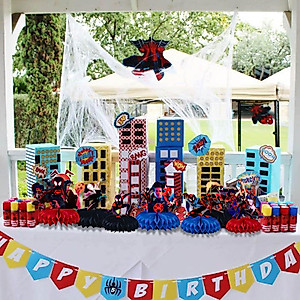 Spider Miles Party Decorations,Miles Morales Honeycomb Centerpieces for tables,Miles Morales Birthday Table Centerpieces Party Supplies, Miles Birthday Table Topper Sign Decor.