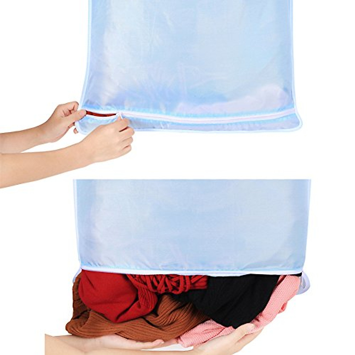 CMJLBM Oxford Fabric Space Saving Door-Hanging Laundry Hamper Bag with Pocket Foldable Large Dirty Clothes Storage Organizer with 2 Stainless Steel Door Hooks & 2 Suction Cups for Bedroom (Pink)